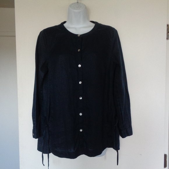 J. Jill | Tops | J Jill Love Linen Black Linen Button Up Blouse Xs ...